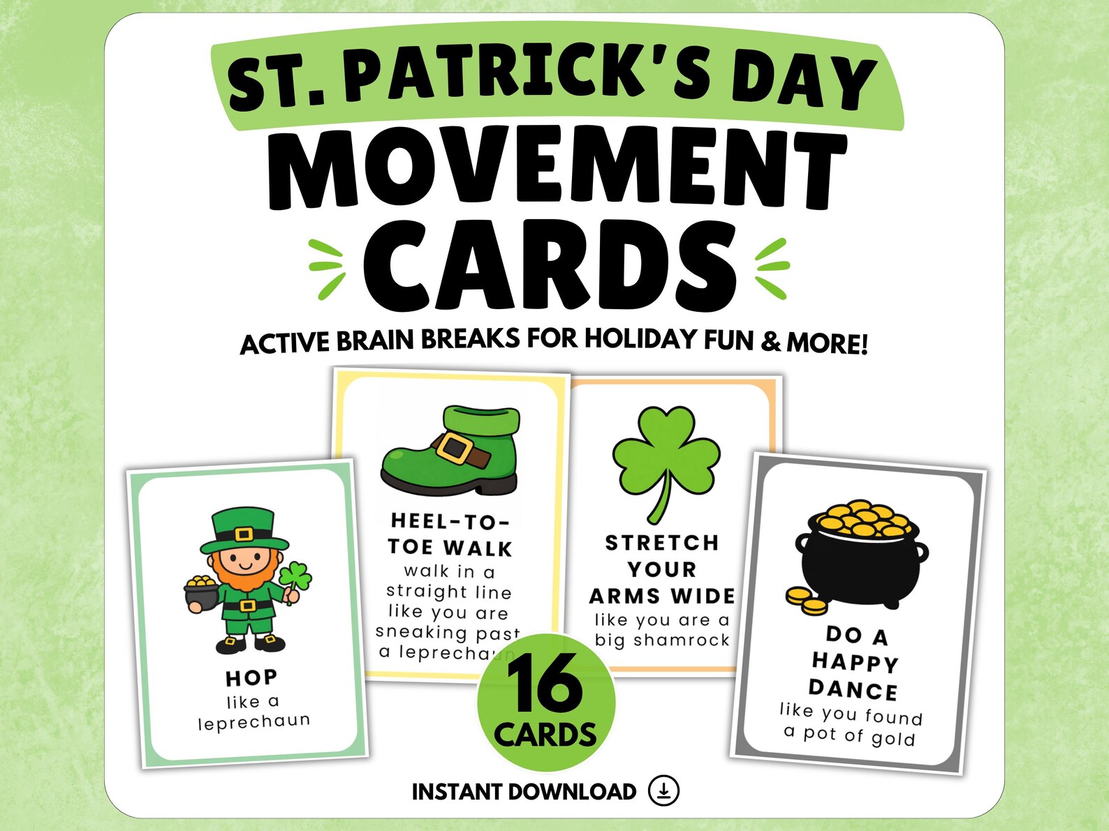 St. Patrick’s Day Movement Cards for Kids | Brain Breaks & Gross Motor ...