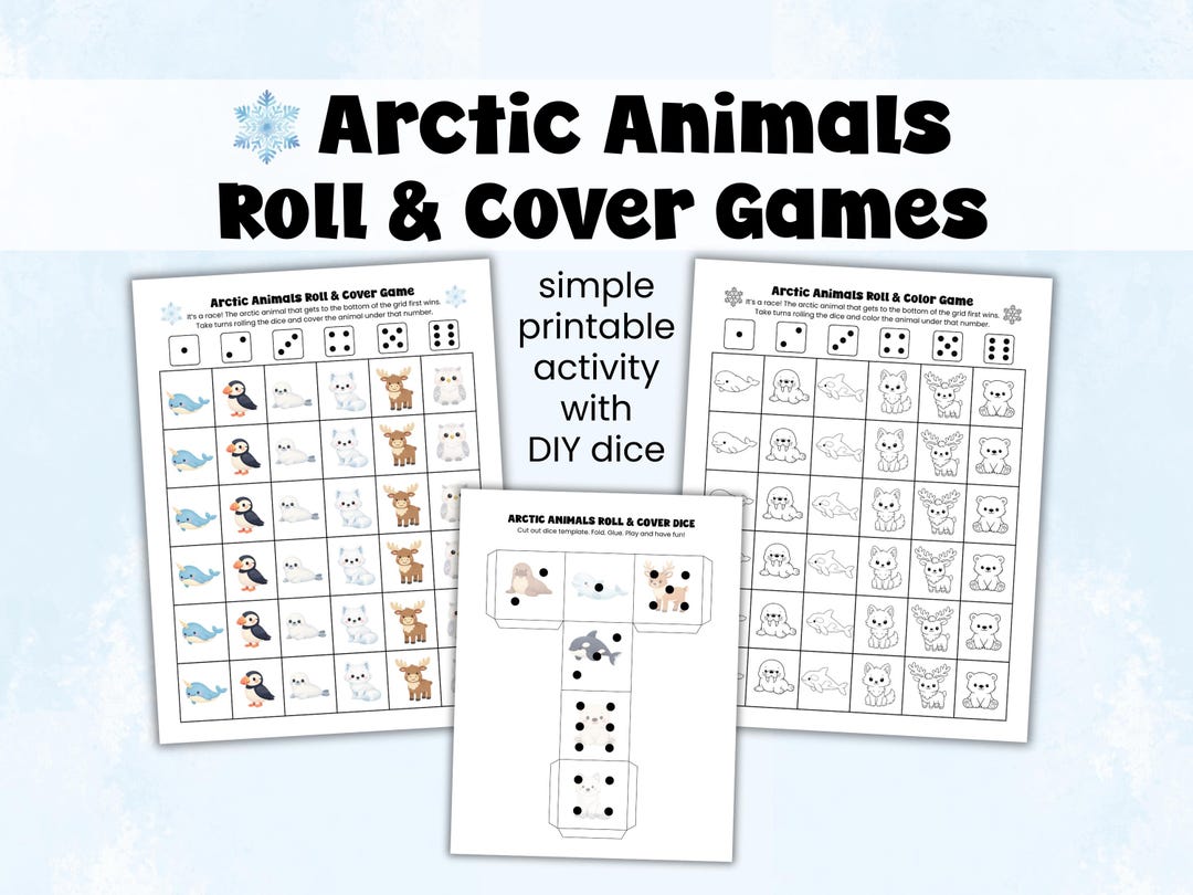 Arctic Animals Roll & Cover Game | Printable Dice Activity for Kids ...