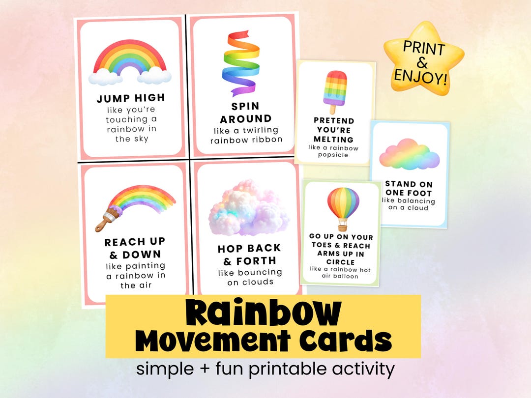 Rainbow Movement Cards for Kids | Printable Brain Break & Gross Motor ...