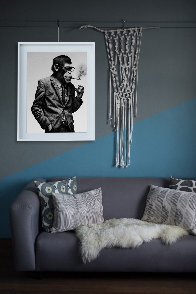 Smoking Monkey Ai Art Print, Fancy Monkey in A Suit, Ai Wall Art Print ...