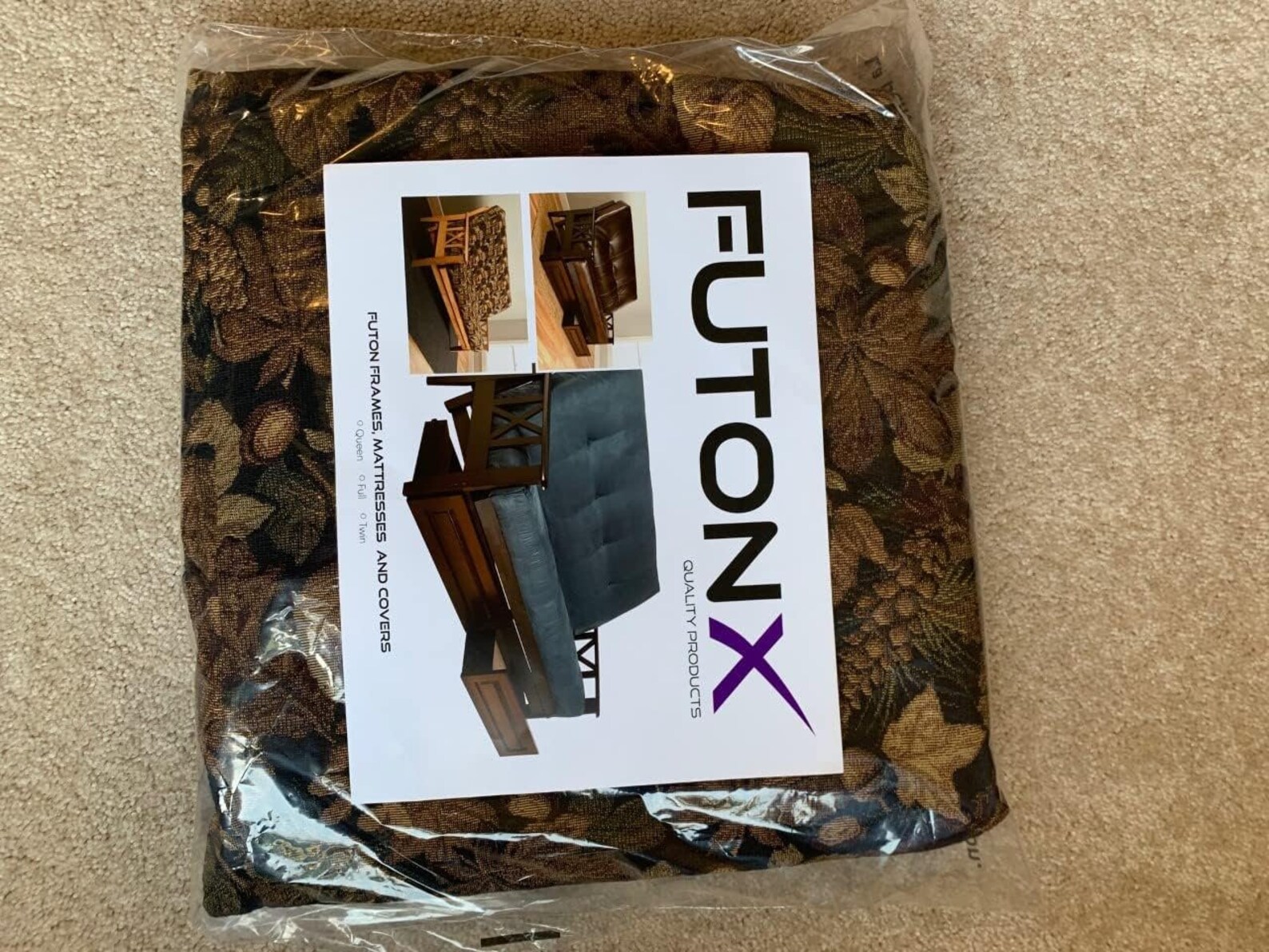 Full Size "futon Cover Only" Black Leaf Tapestry Fits up to 8 Inch ...