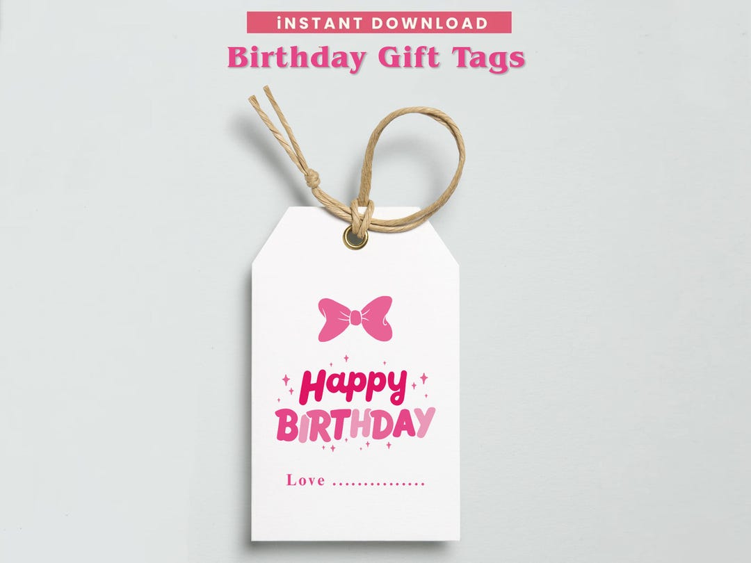Happy Birthday Gift Tags | Pink Bow | Printable | PDF | Instant ...