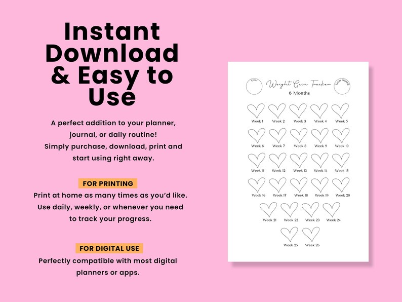 Weight Gain Tracker | Printable | PDF | Digital Download | Journal Page ...