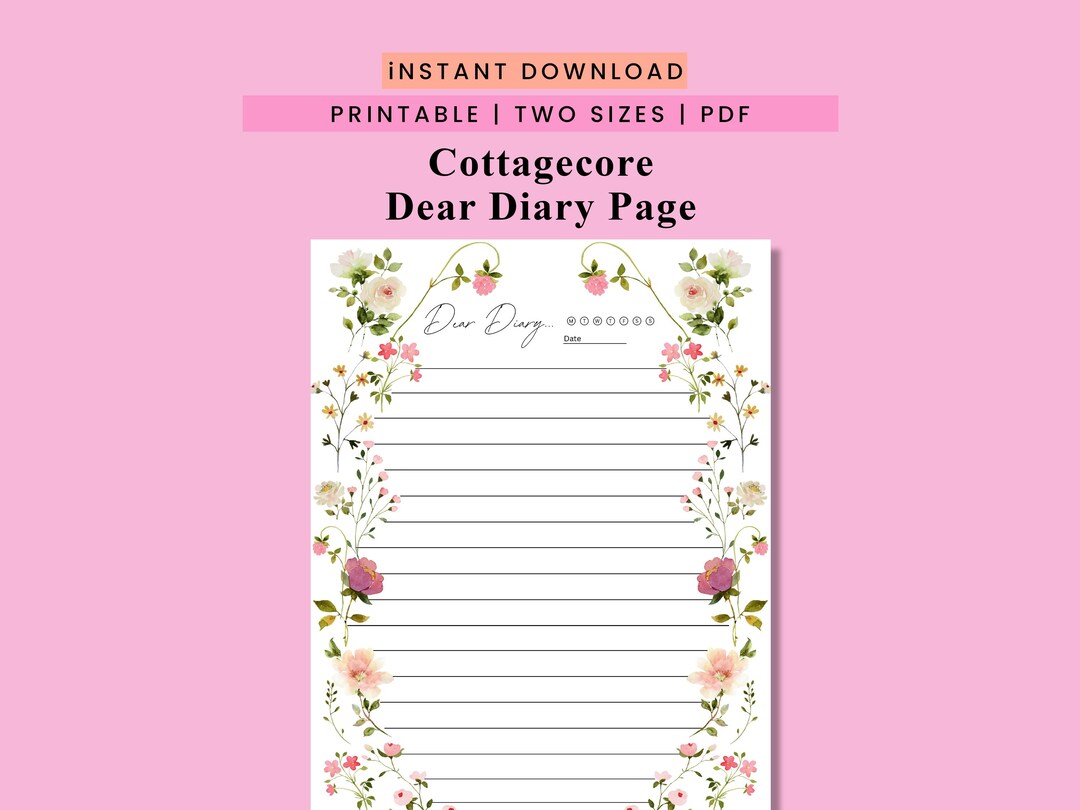 Cottagecore Dear Diary Page | Printable | PDF | Digital Download ...