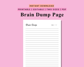 Brain Dump Page | Printable | PDF | Digital Download | Journal Page ...
