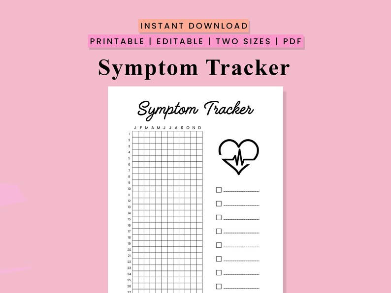 Symptom Tracker Printable PDF Digital Download Journal Page - Etsy