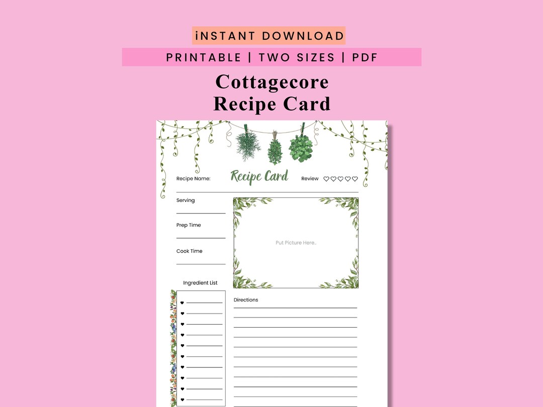 Cottagecore Recipe Card | Printable | PDF | Digital Download | Journal ...