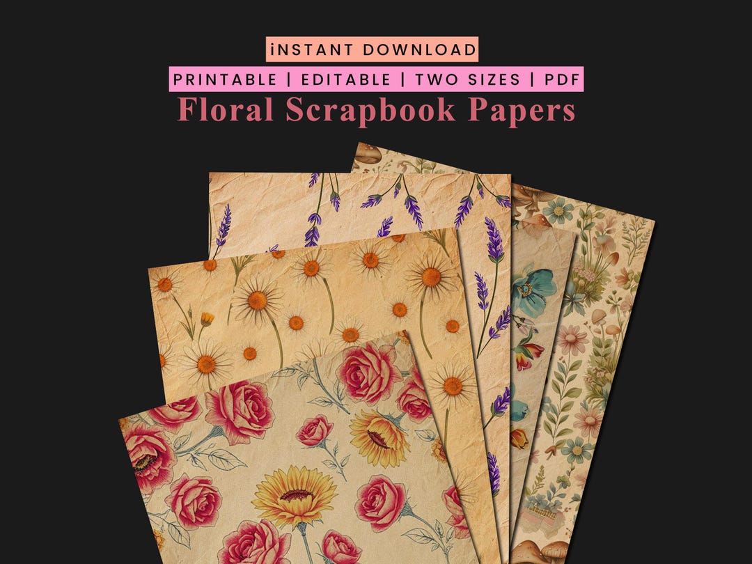 Floral Scrapbook Papers | Printable | A4 | Digital Download | - Etsy