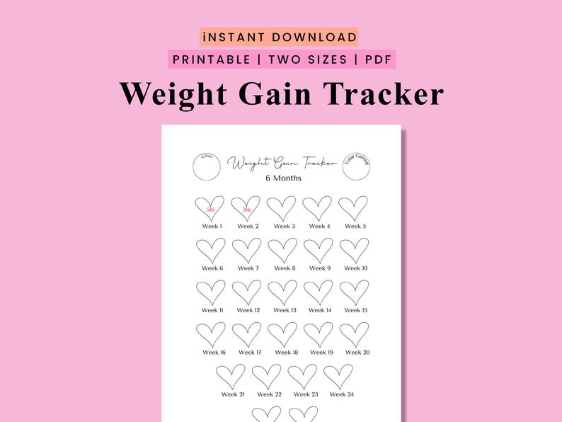 Weight Gain Tracker | Printable | PDF | Digital Download | Journal Page ...