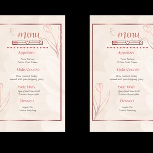 ROSE GOLD MINIMALISTIC Dinner Menu Templates - Etsy