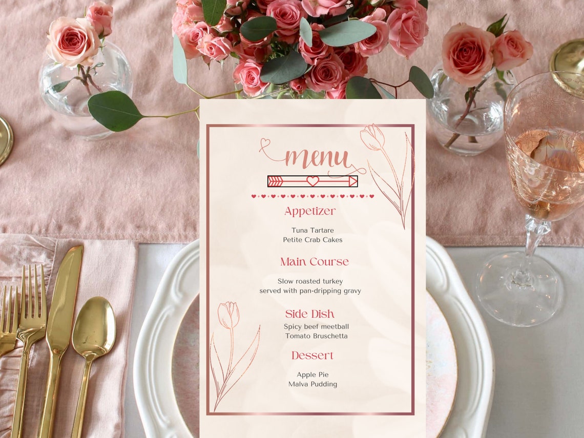 ROSE GOLD MINIMALISTIC Dinner Menu Templates - Etsy