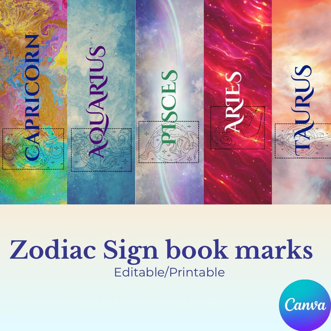 Printable Zodiac Bookmarks | Astrology Sign Bookmark Set | Digital ...