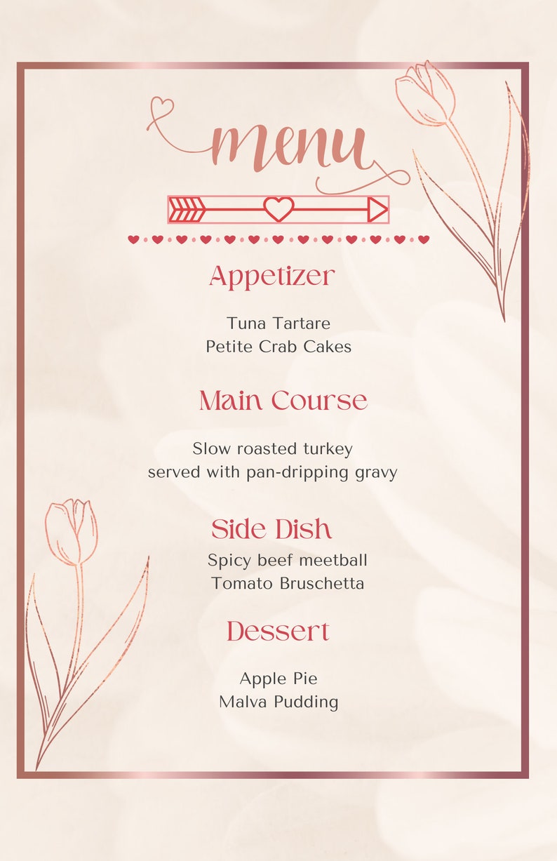 ROSE GOLD MINIMALISTIC Dinner Menu Templates - Etsy