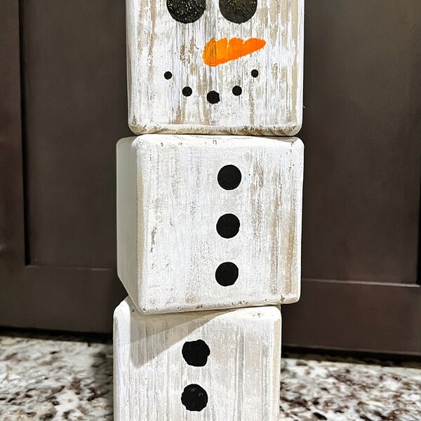 Wooden Block Snowman - Etsy