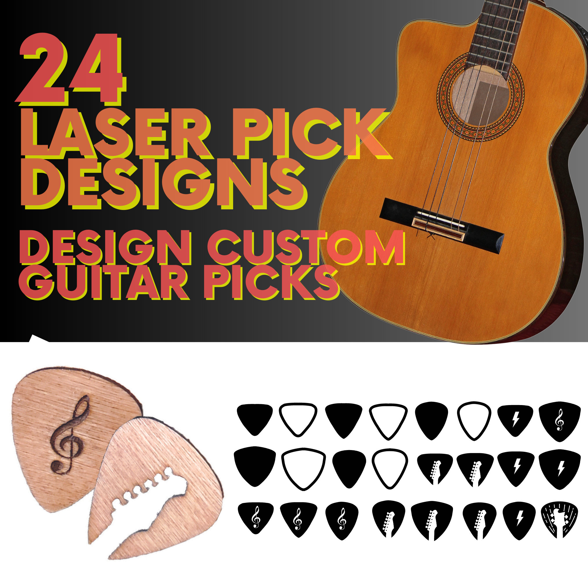 Guitar Pick Holder Bundle, Laser Cut File SVG, Glowforge, Custom Guitar ...