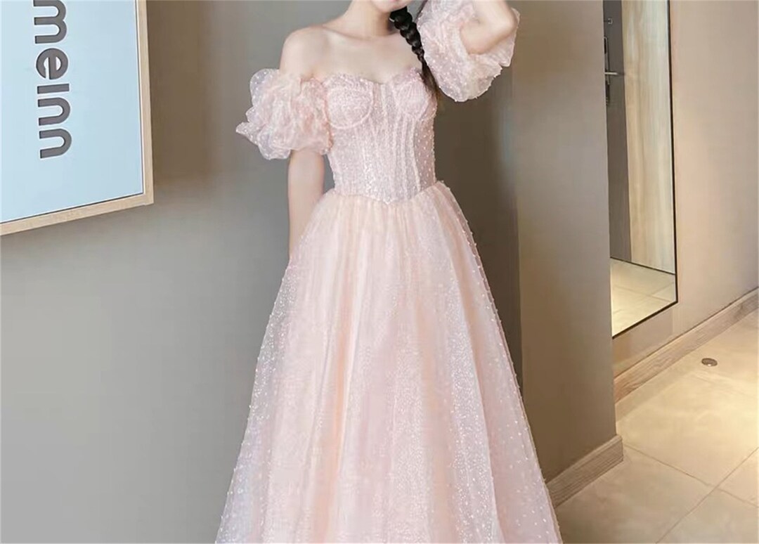 Pink Celestial Prom Dress With Detachable Sleeves Boho A-line Dress ...