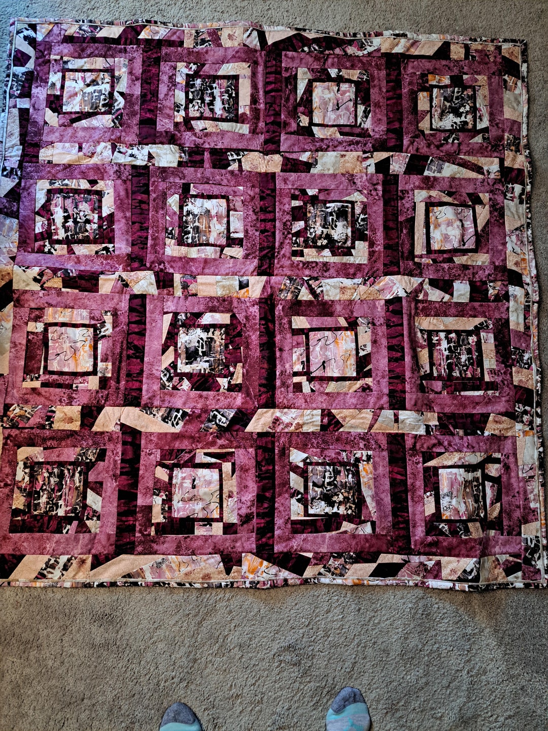 Crumb Pieced Quilt in Multi Color Fabric Burgundy, Pink, Gray, Brown - Etsy