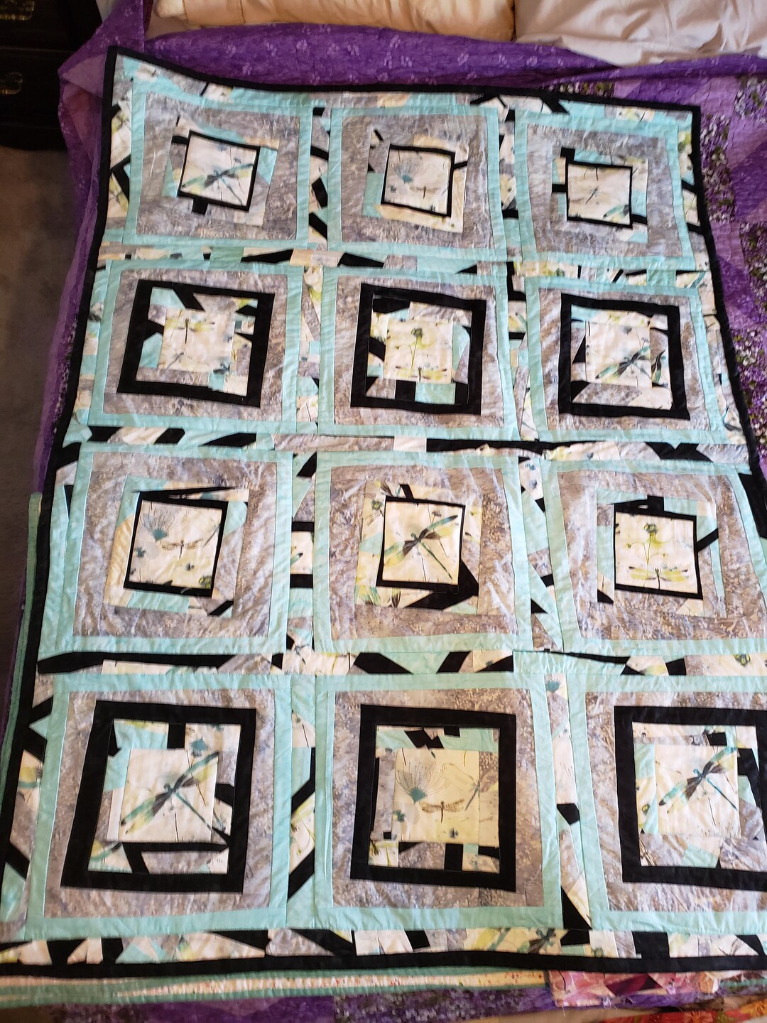 Dragon Fly Quilt Fussy Cut Dragon Fly Squares With Crumb Pieced Sashing ...