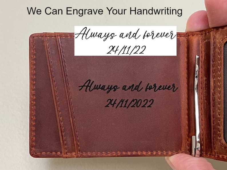 Personalized Leather Men's Minimalist Wallet, Handwriting Custom Slim ...