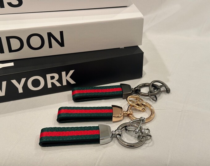 Green Italian Leather Key Chain With Gold Key Ring, Personalized ...