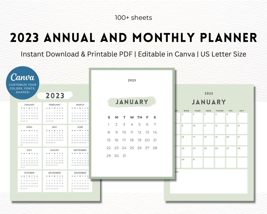 2023 Digital Calendar and Planner Bundle | Annual & Monthly Templates ...