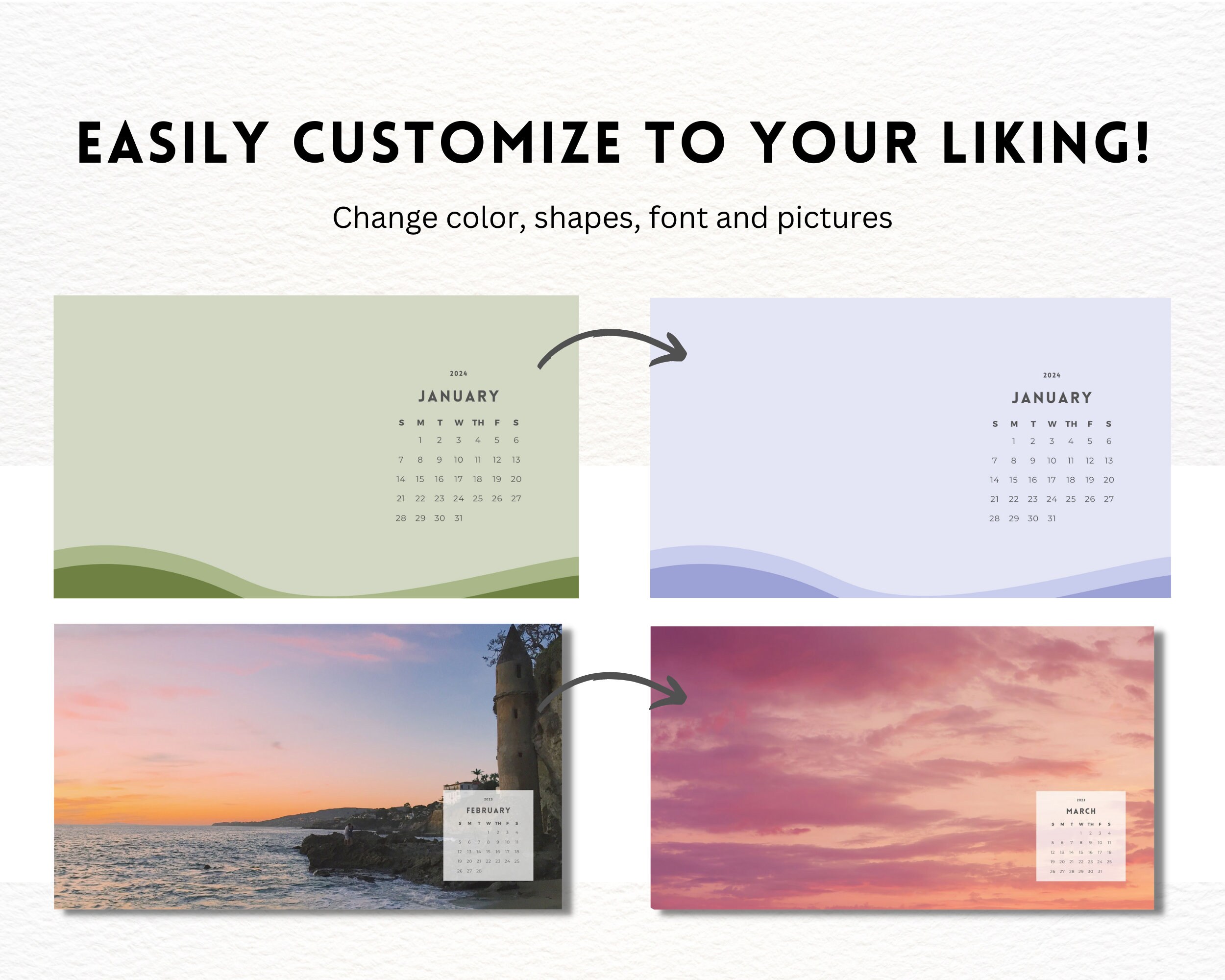 2024 Desktop Calendar Wallpaper | 12 Months | Instant Download ...
