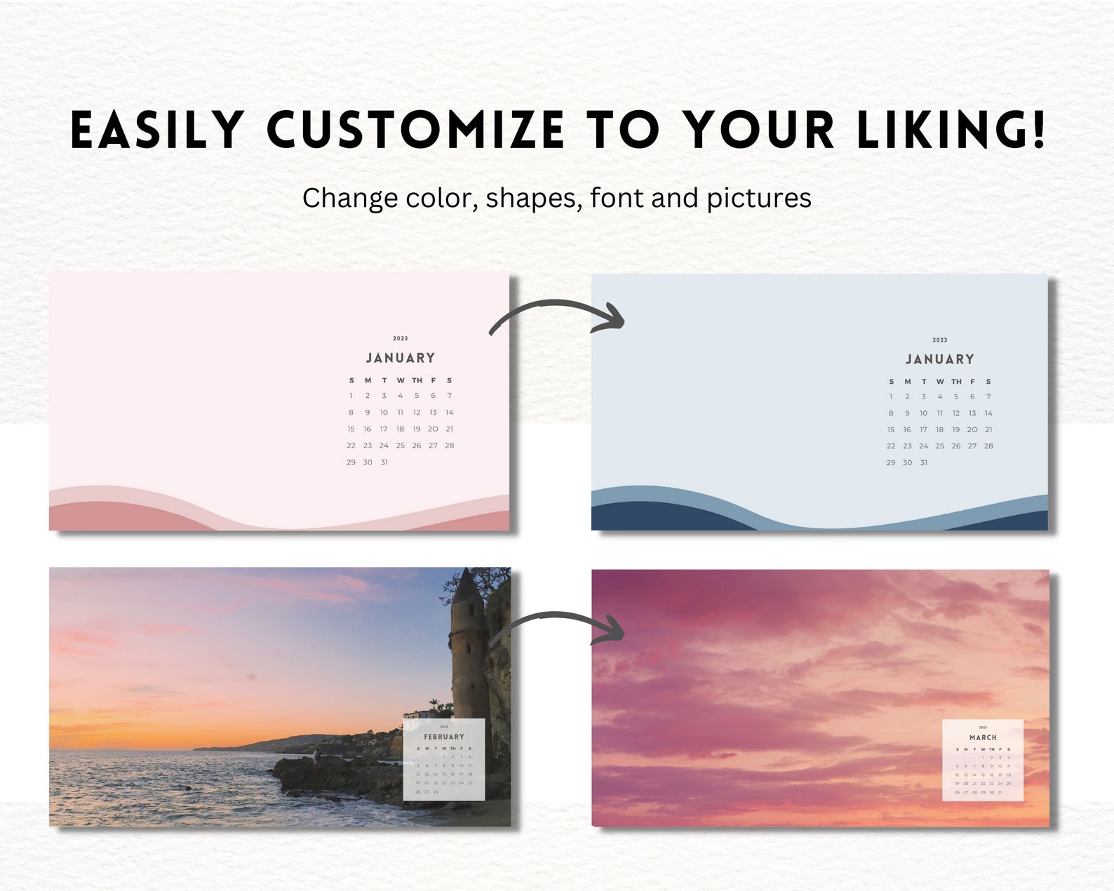 2023 Desktop Calendar Wallpaper | 12 Months | Instant Download ...