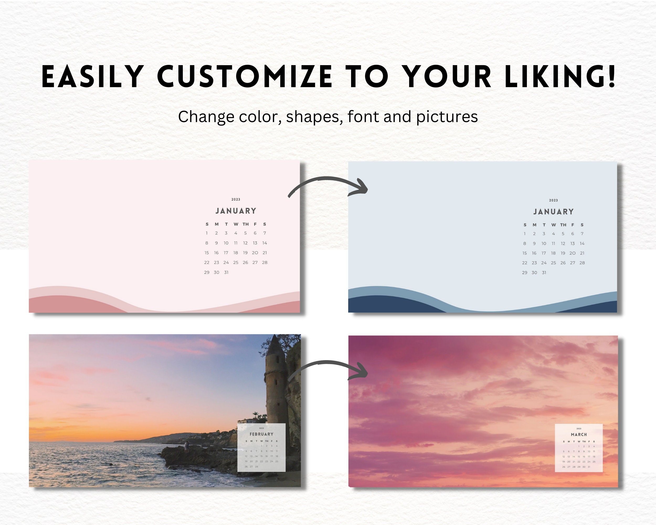 2023 Desktop Calendar Wallpaper | 12 Months | Instant Download ...