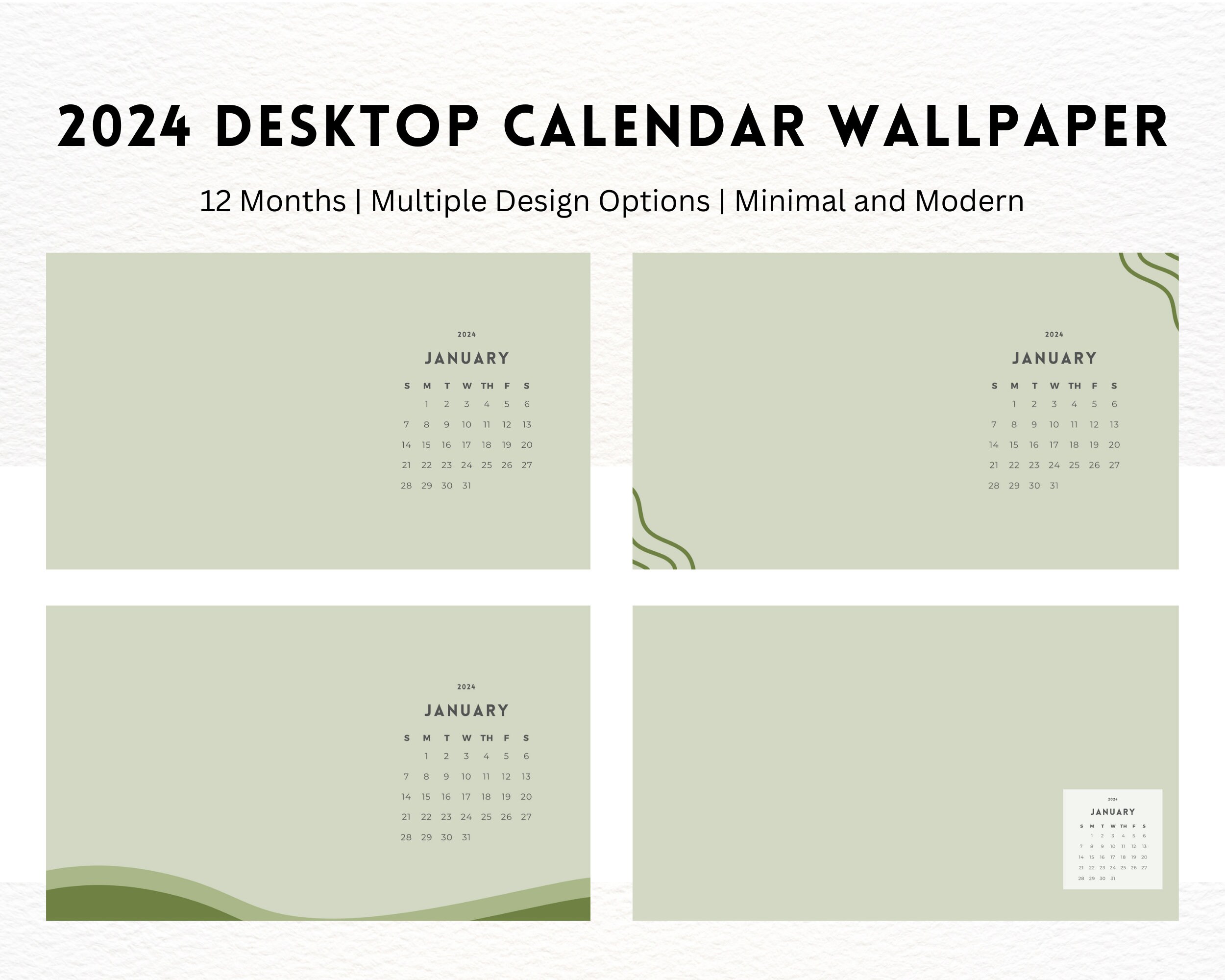 2024 Desktop Calendar Wallpaper | 12 Months | Instant Download ...