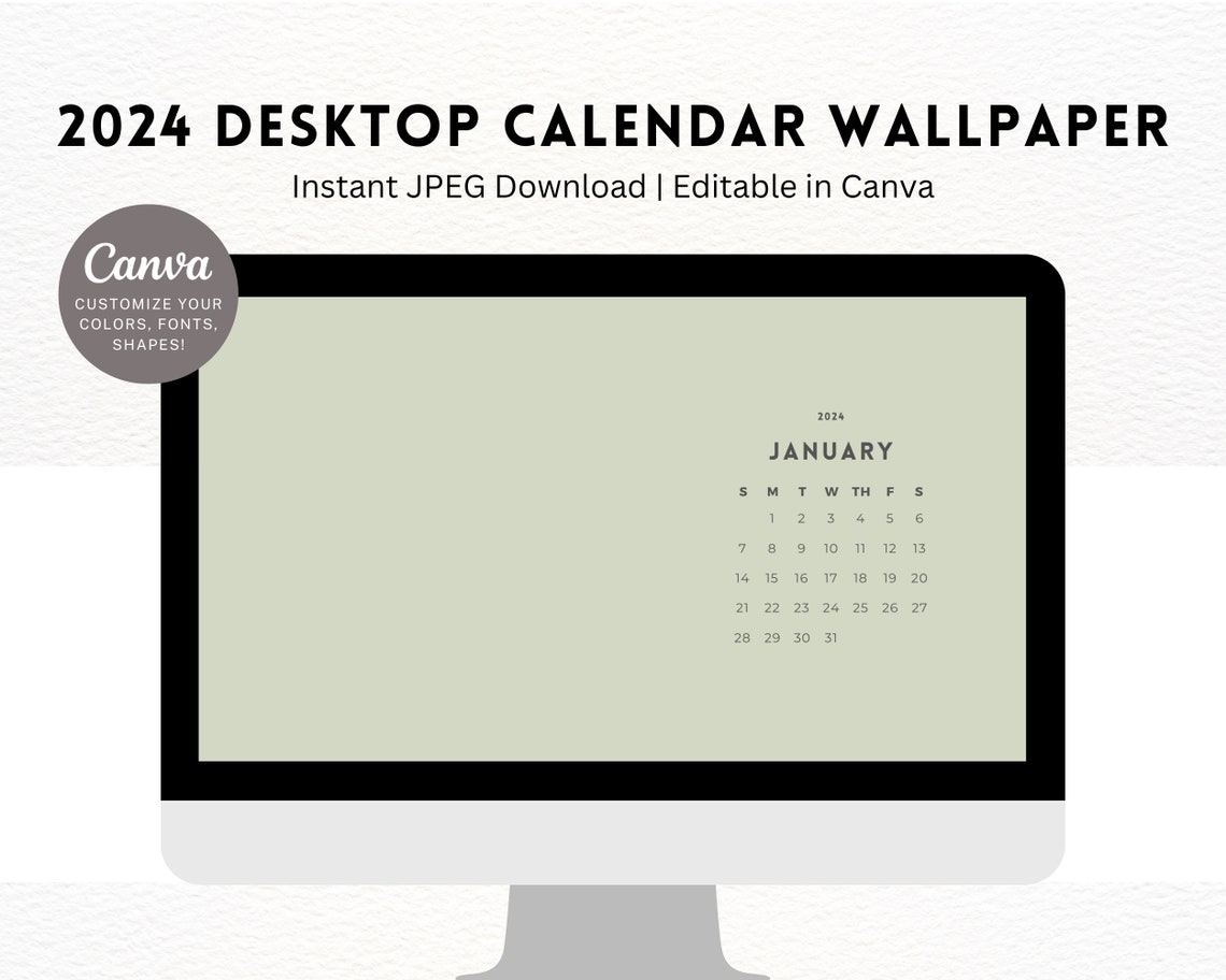 2024 Desktop Calendar Wallpaper | 12 Months | Instant Download ...