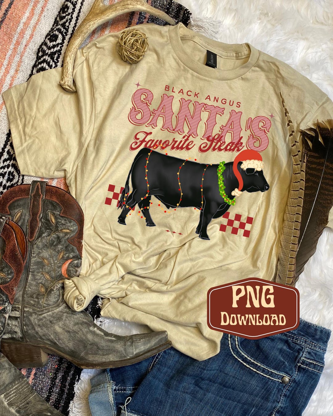 Western Christmas Cow PNG: Country Shirt Design (digital Download) - Etsy