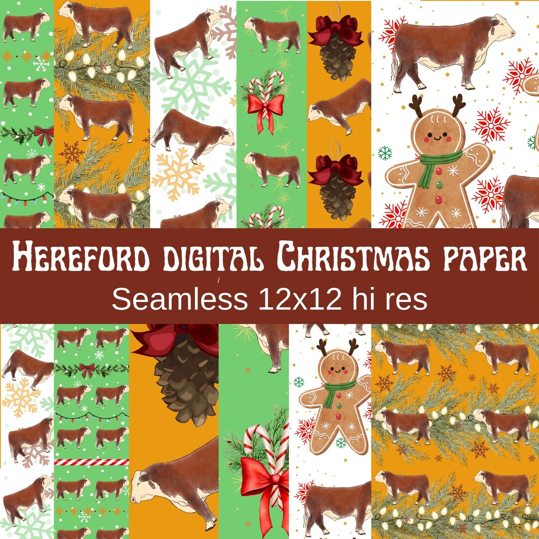 Herford Christmas Digital Paper Western Christmas Backgrounds Hereford ...