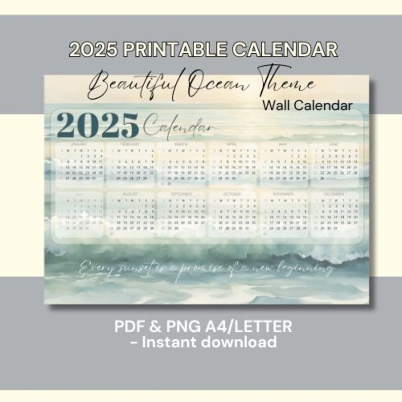 2025 Year Calendar Printable, Yearly Wall Calendar, Desk Calendar ...