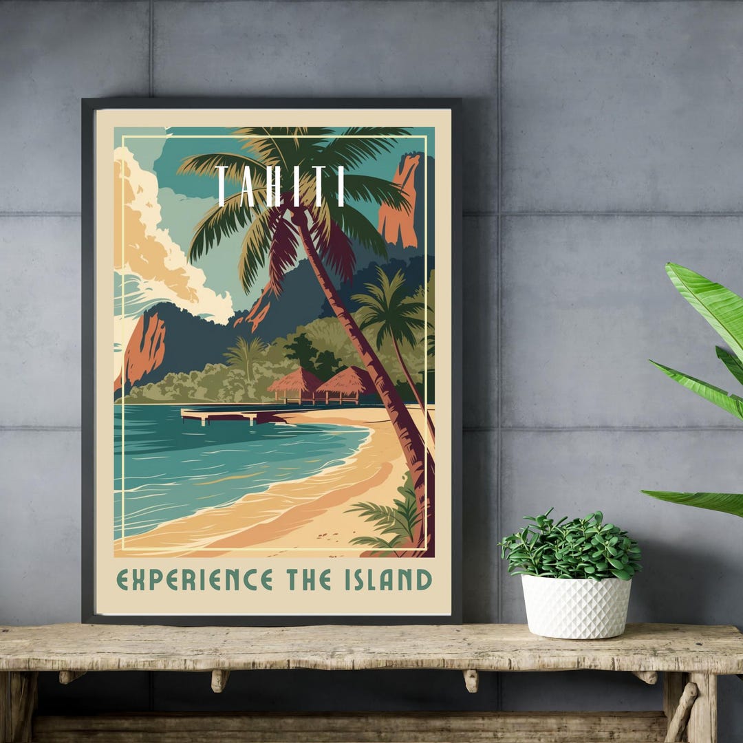Tahiti Vintage Travel Poster | Travel Poster | Vacation Art Print ...