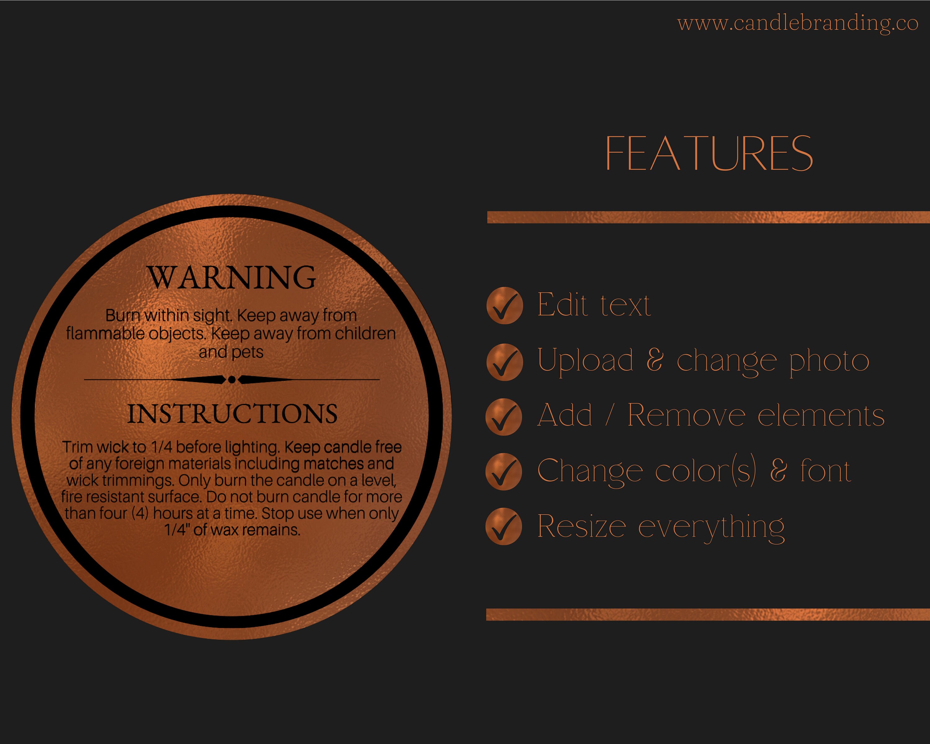 Copper Candle Label Template | Candle Warning | Candle Label Sticker ...