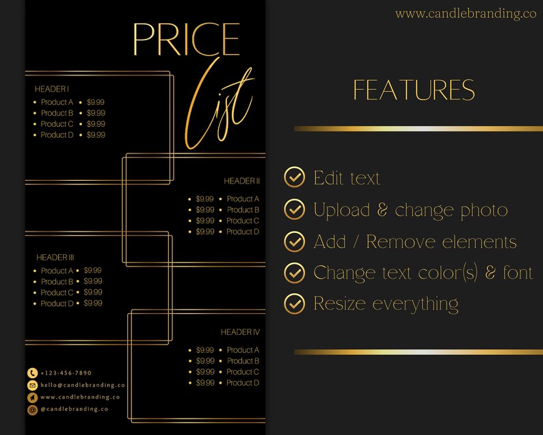 Luxury Price List Minimalist Template | Editable Price Sign ...