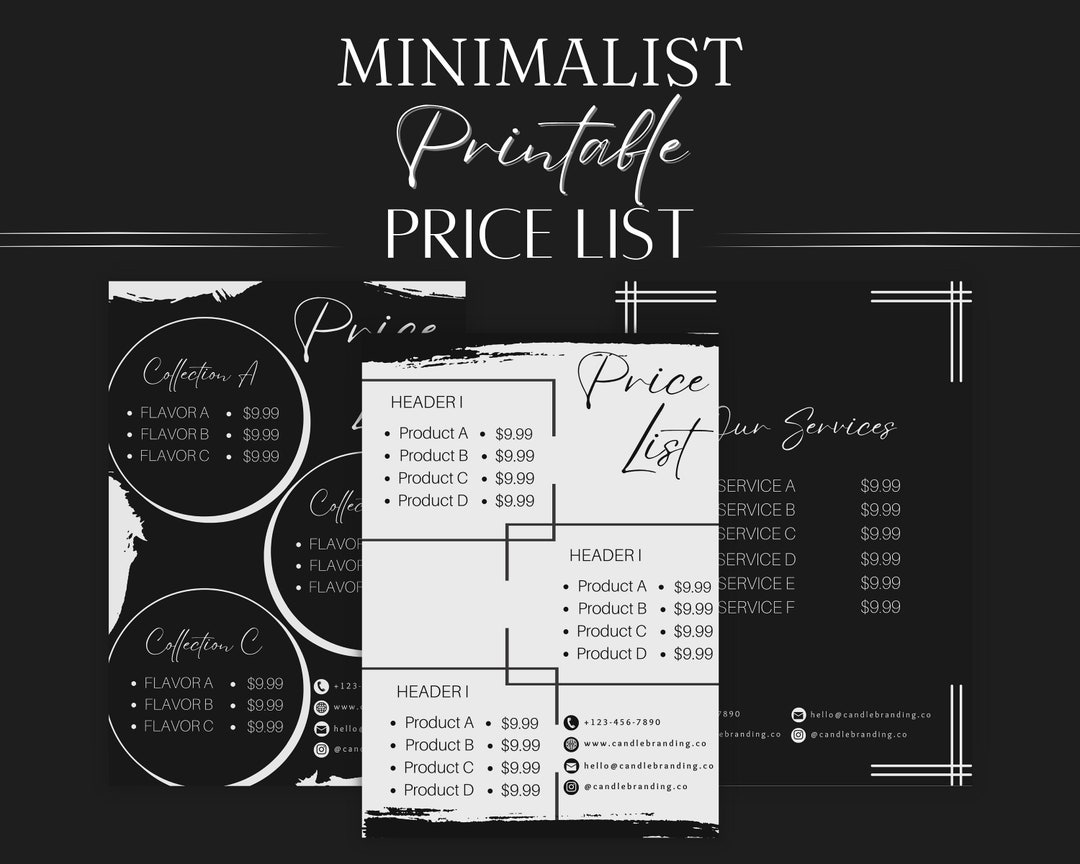 Minimalist Price List, Price Stand, Price Template, Pricing Template ...