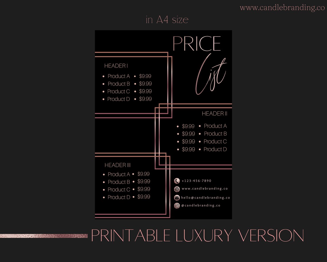 Rose Gold Price List | Price List Template | Price List Flyer | Price ...