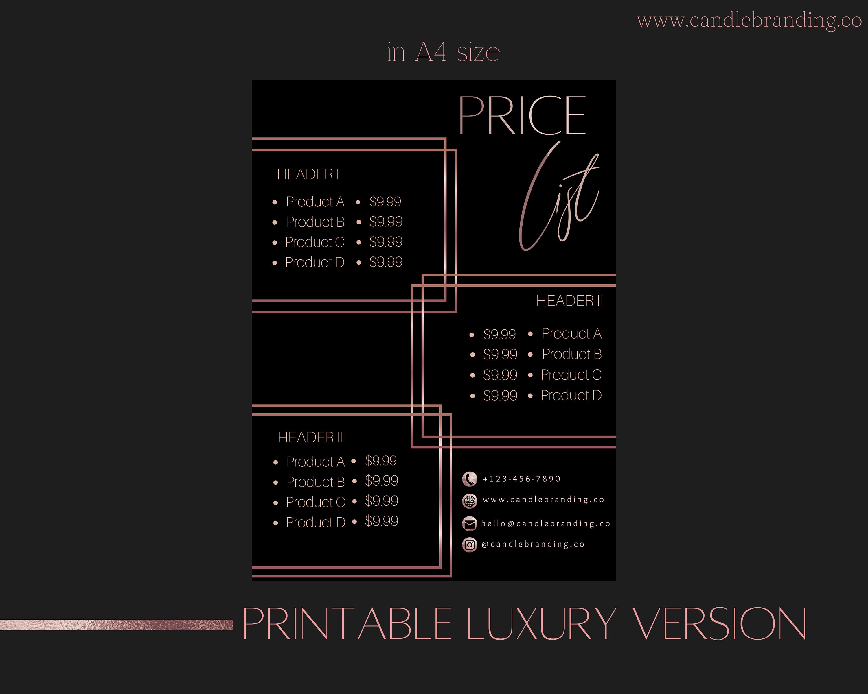 Rose Gold Price List | Price List Template | Price List Flyer | Price ...