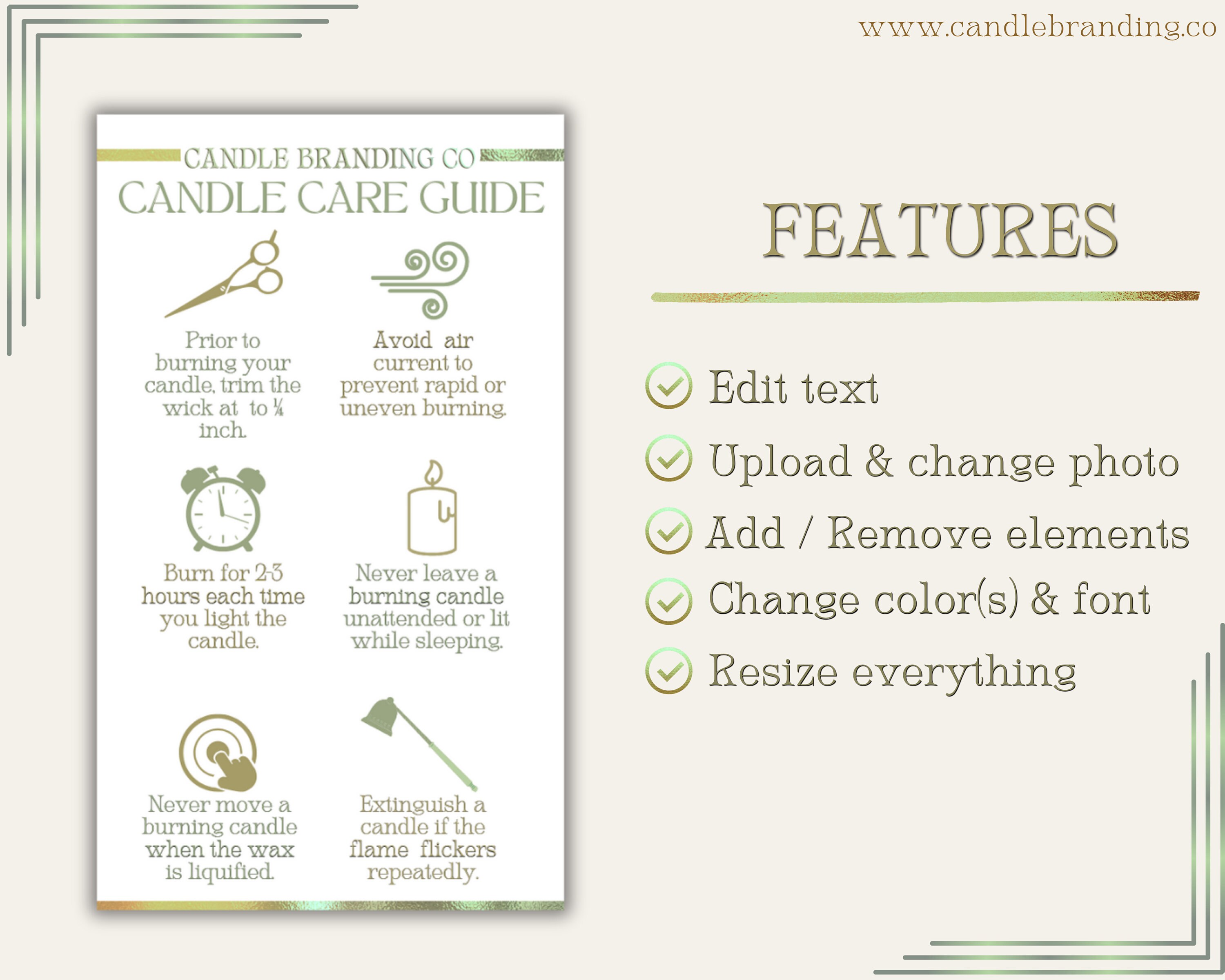 Editable Candle Care Card, Printable Candle Care Card, Candle Guide, Candle Instructions, Candle ...