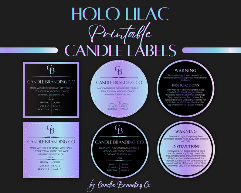 Holographic Candle Labels, Holo Candle Sticker, Candle Labels, Candle ...