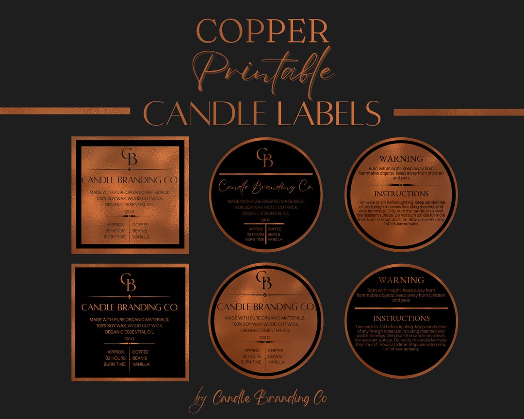 Copper Candle Label Template | Candle Warning | Candle Label Sticker ...