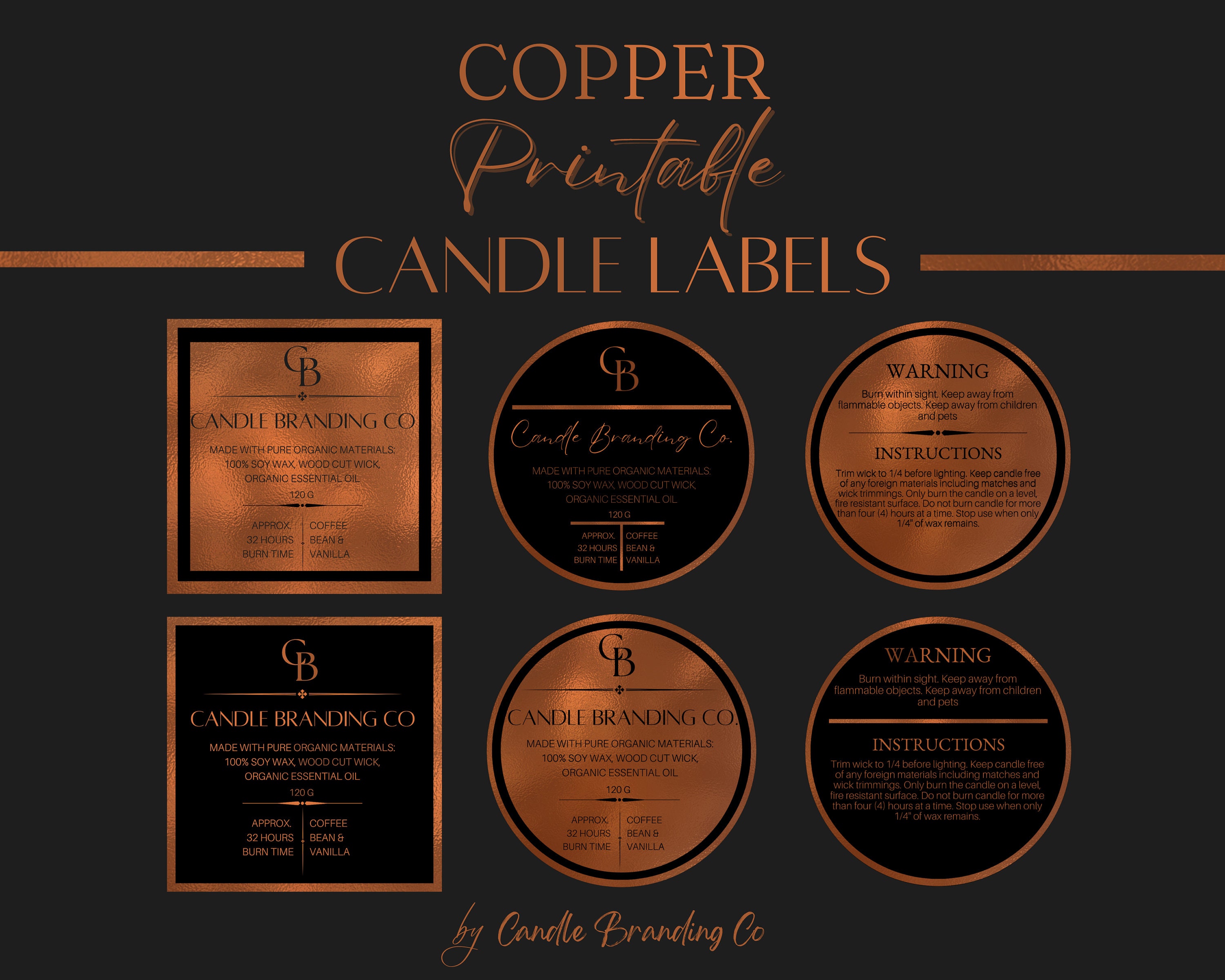 Copper Candle Label Template | Candle Warning | Candle Label Sticker ...
