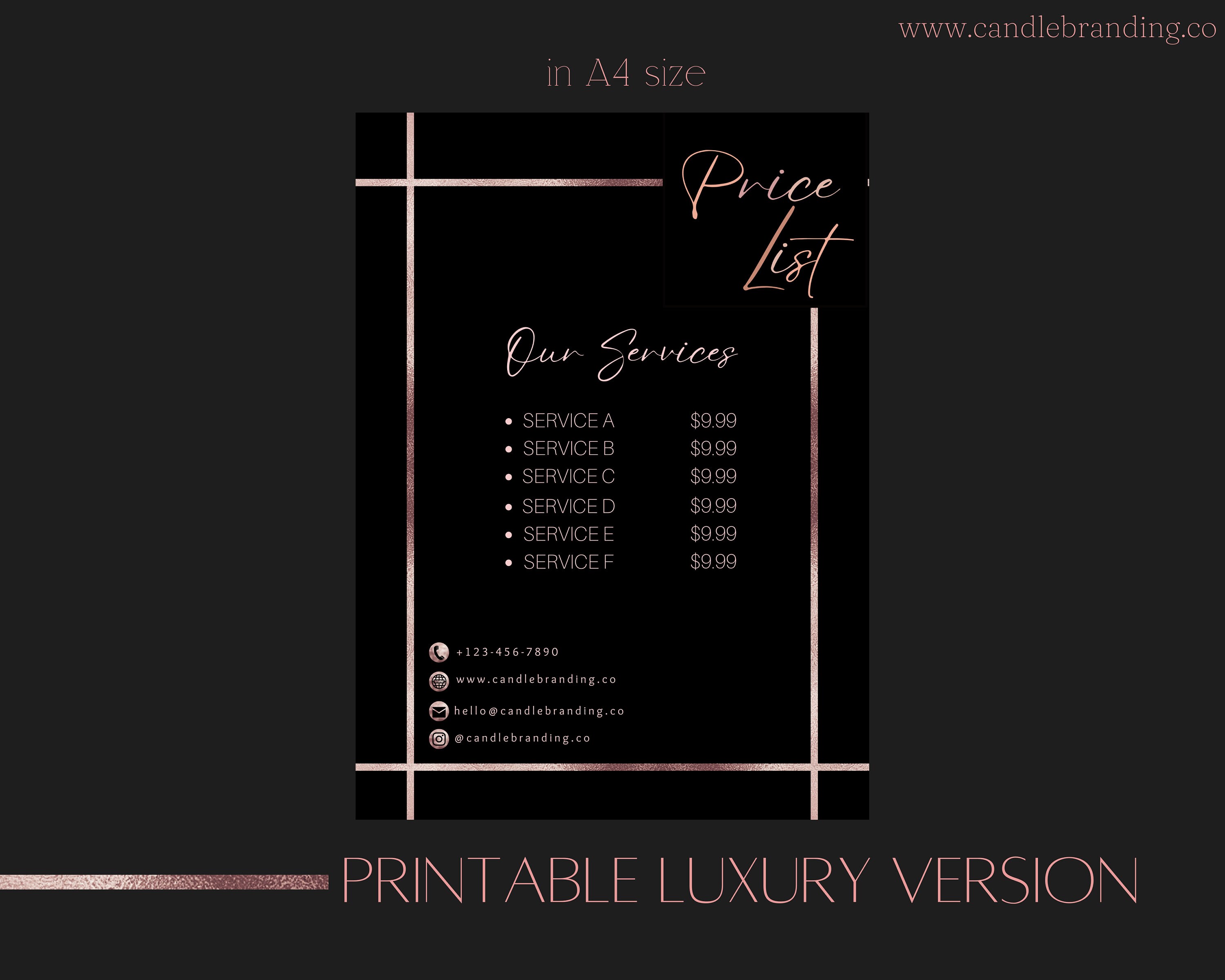 Rose Gold Price List | Price List Template | Price List Flyer | Price ...