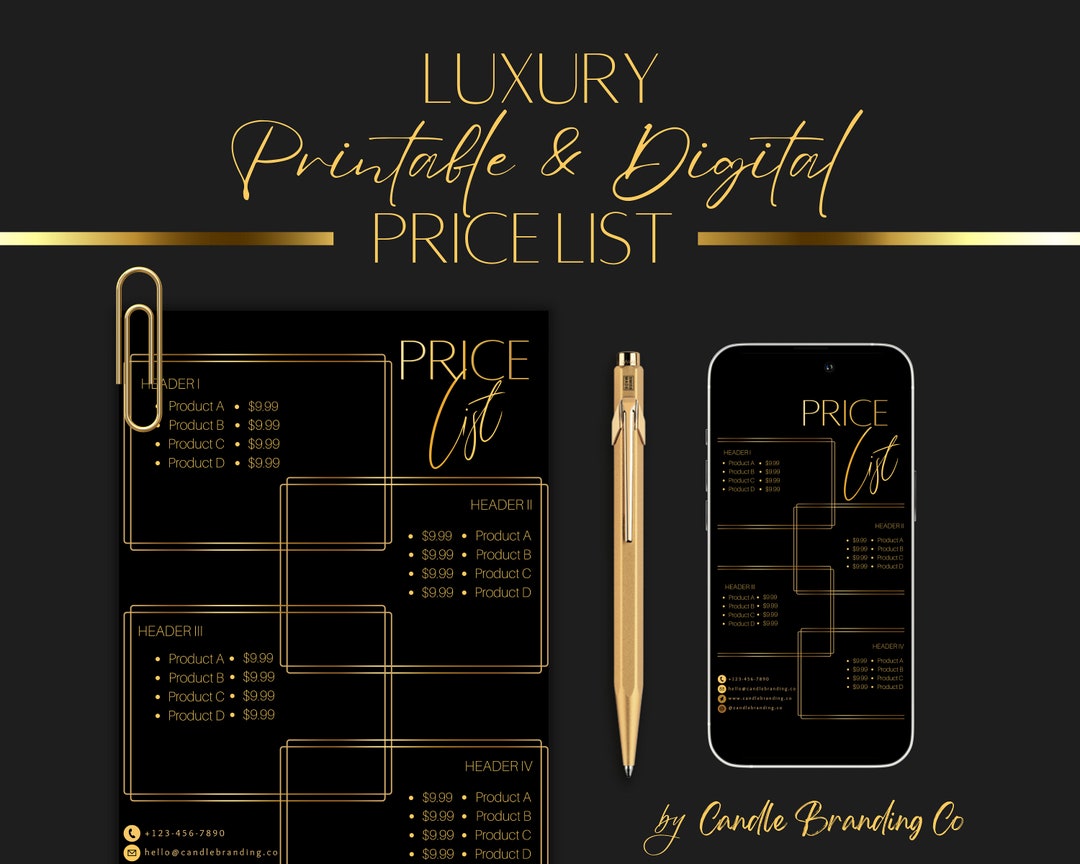 Luxury Price List Minimalist Template | Editable Price Sign ...