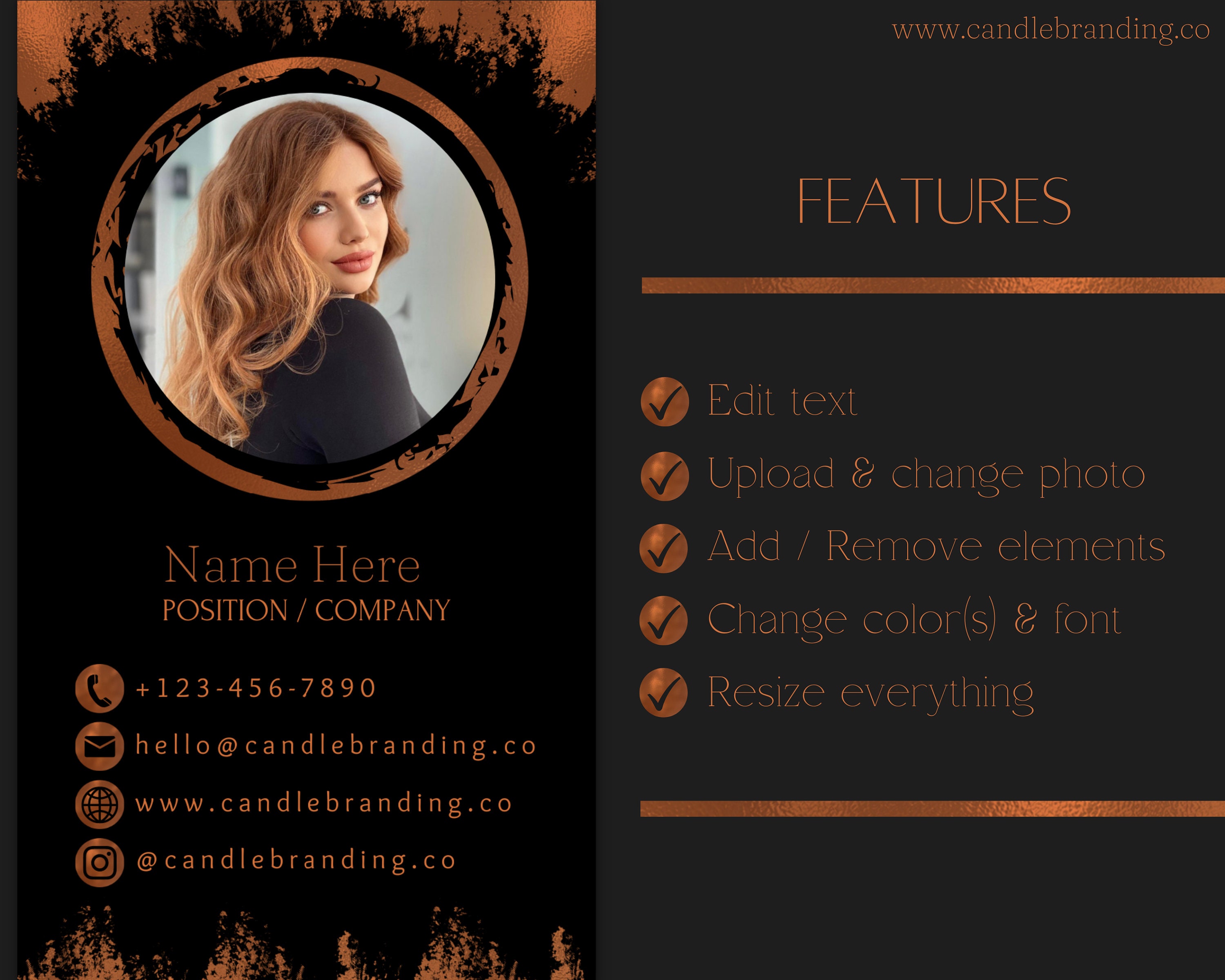 Luxury Copper Business Card Printable Template, Calling Card Template ...