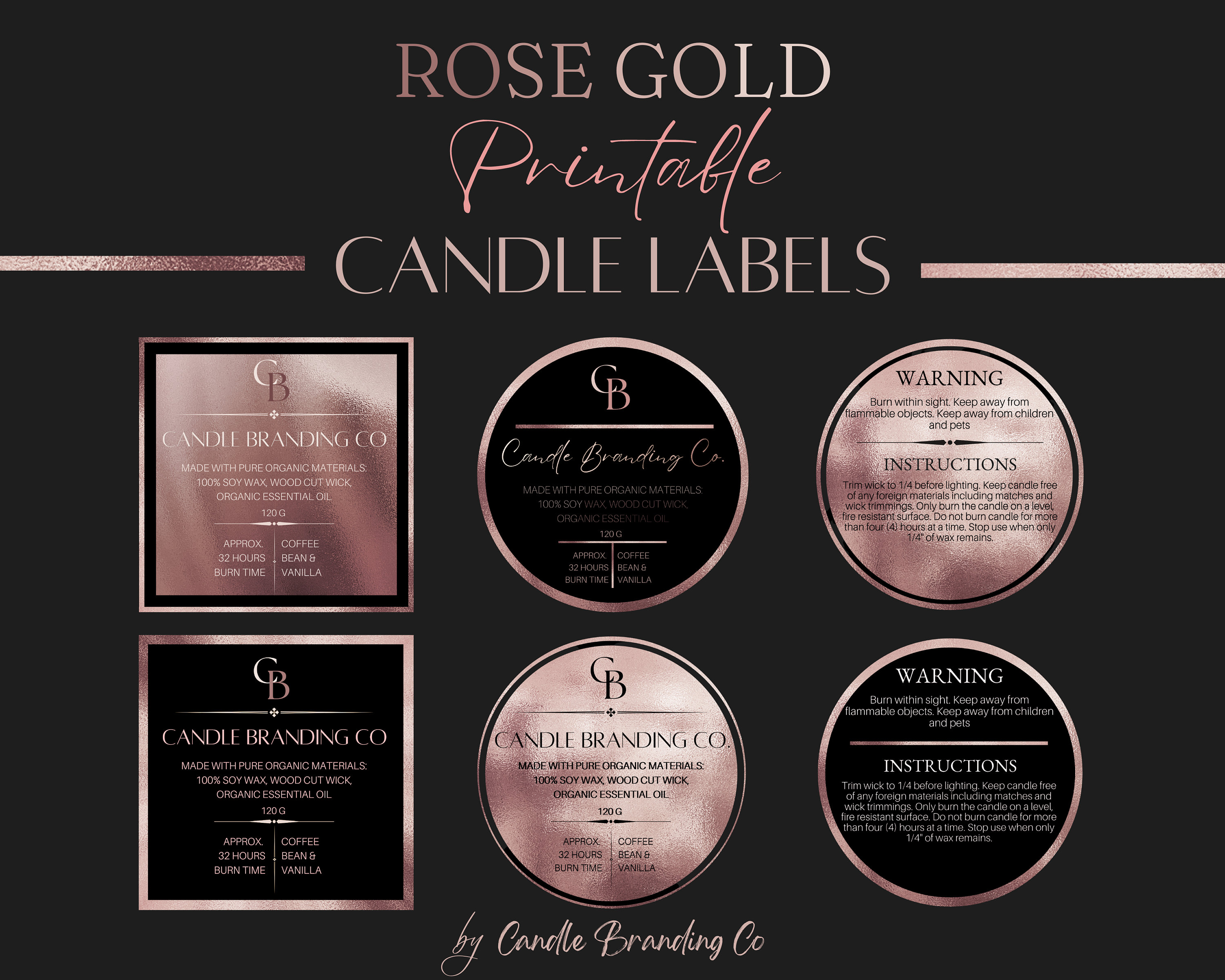Candle Labels Rose Gold Luxury Pink Template | Candle Label Stickers ...