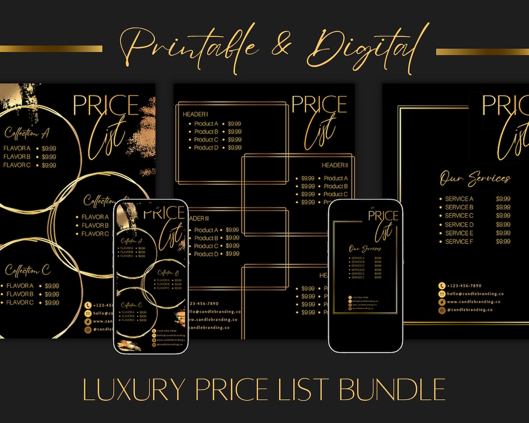 Editable Price List Template | Luxury Price List Template | Price Guide ...