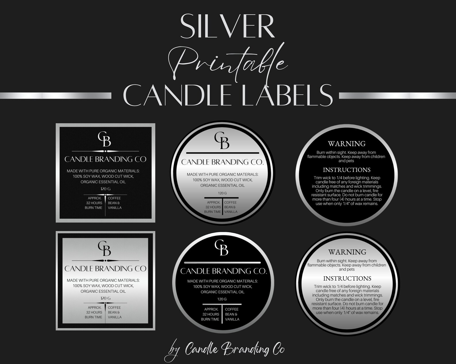 Silver Candle Label | Editable Candle Label | Custom Candle Label ...