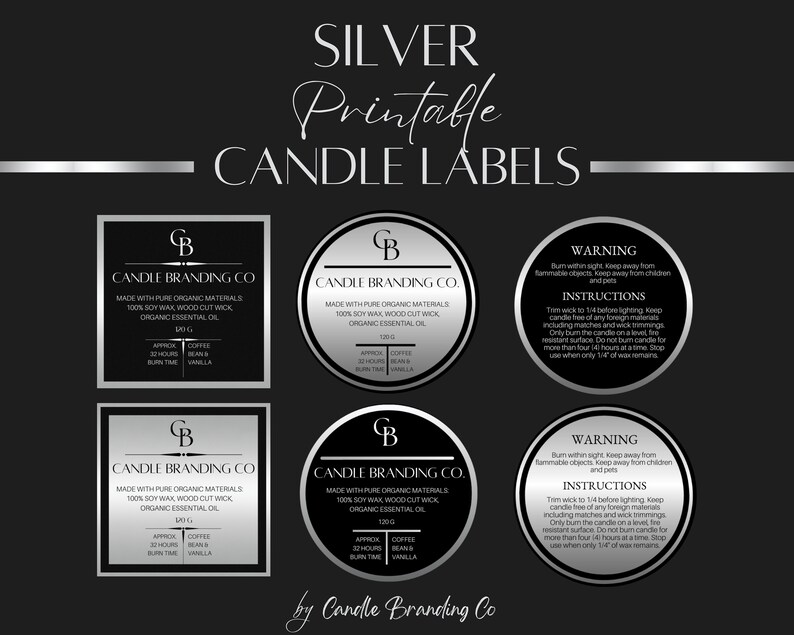 Silver Candle Label | Editable Candle Label | Custom Candle Label ...